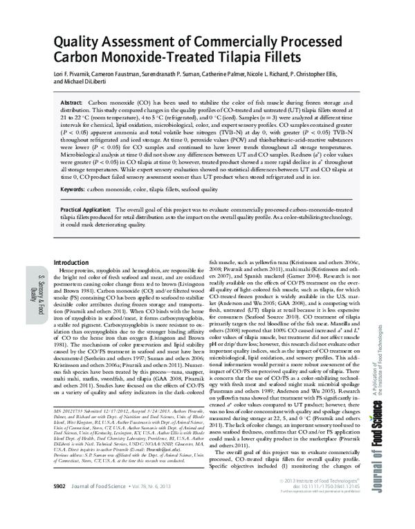 (PDF) Quality Assessment of Commercially Processed Carbon Monoxide-Treated Tilapia Fillets