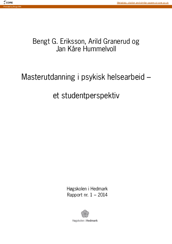 (PDF) Masterutdanning i psykisk helsearbeid – et studentperspektiv