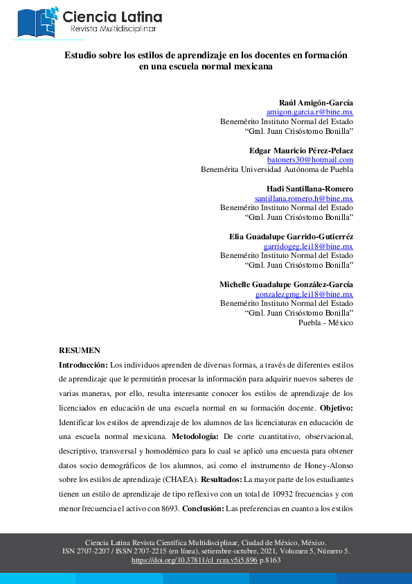 (PDF) Estudio sobre los estilos de aprendizaje en los docentes en ...