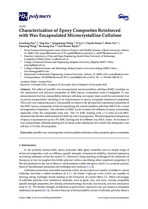 (PDF) Characterization of Epoxy Composites Reinforced with Wax ...