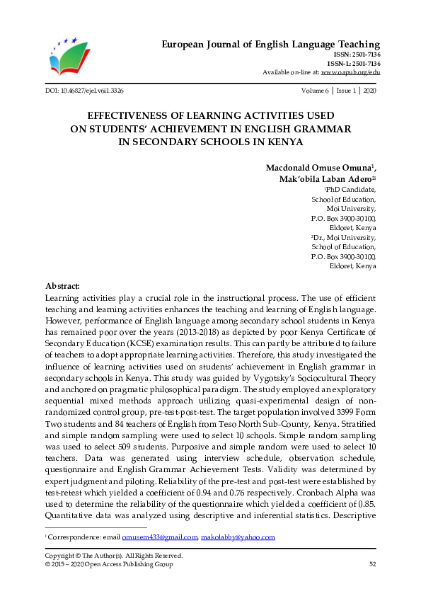 (PDF) Effectiveness of Learning Activities Used on Students ...