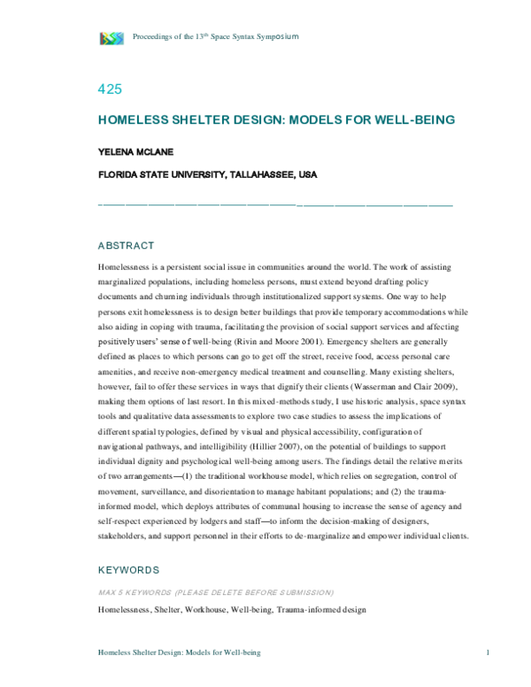 (PDF) Homeless Shelter Design: Models for Well-being