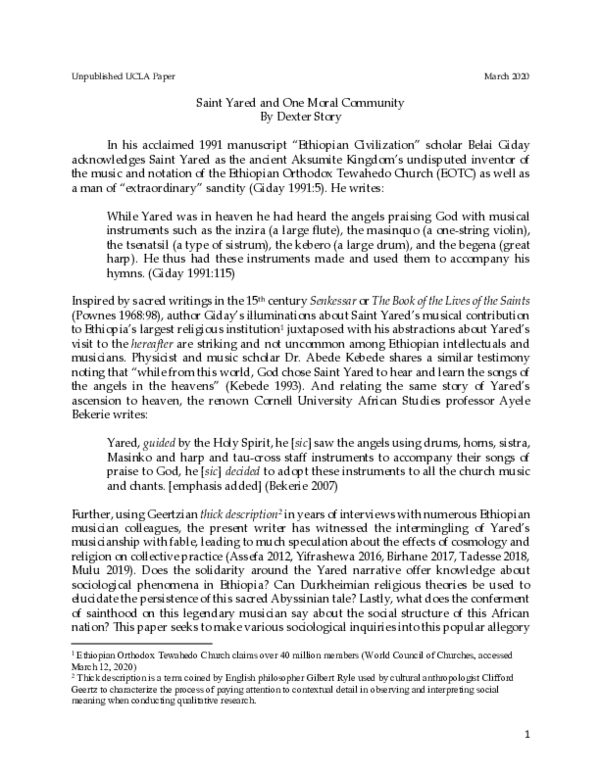 (PDF) Saint Yared and One Moral Community