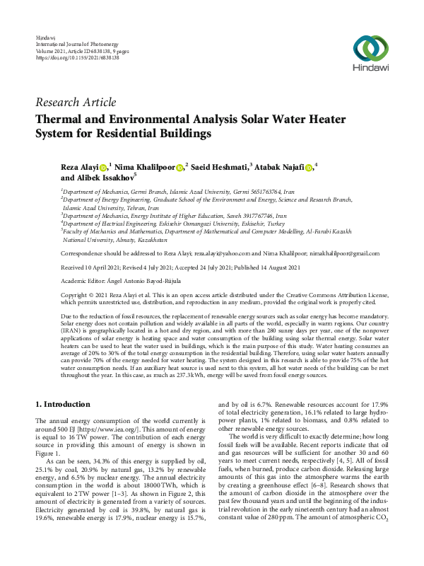 (PDF) Thermal and Environmental Analysis Solar Water Heater System for ...