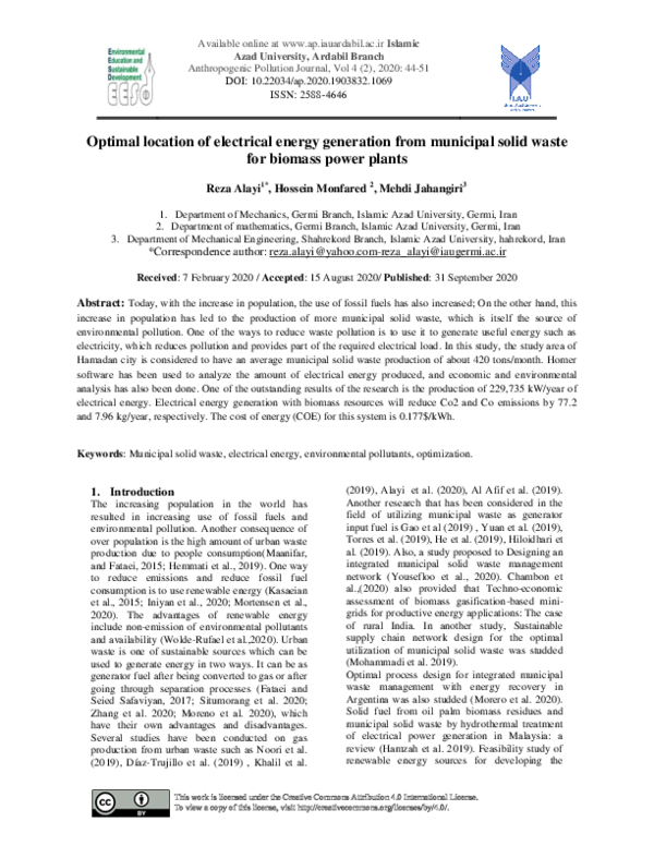 (PDF) Optimal location of electrical energy generation from municipal ...