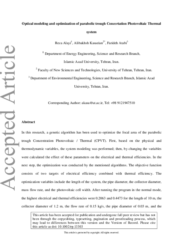 Pdf Optical Modeling And Optimization Of Parabolic Trough
