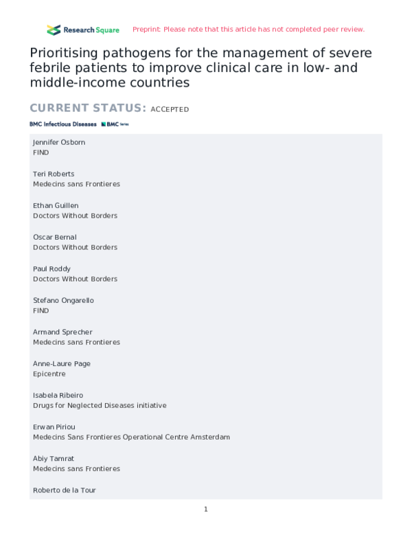 (PDF) Prioritising pathogens for the management of severe febrile ...