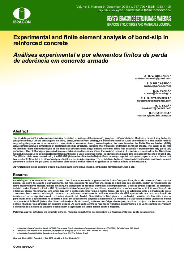 Pdf Experimental And Finite Element Analysis Of Bond Slip In Reinforced Concrete
