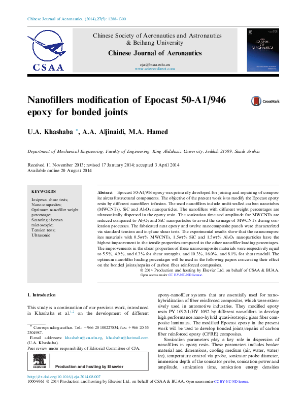 (PDF) Nanofillers modification of Epocast 50-A1/946 epoxy for bonded joints