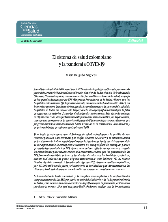 (PDF) El sistema de salud colombiano y la pandemia COVID-19
