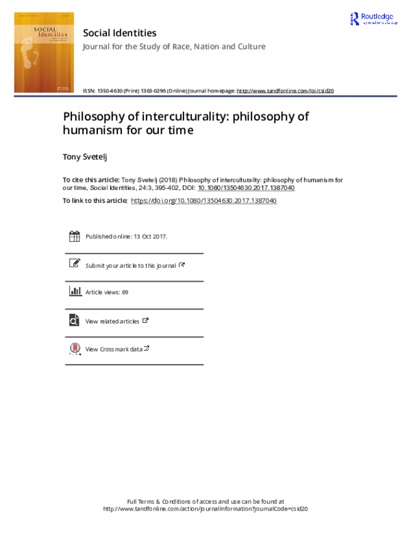 (PDF) Philosophy of interculturality: philosophy of humanism for our time