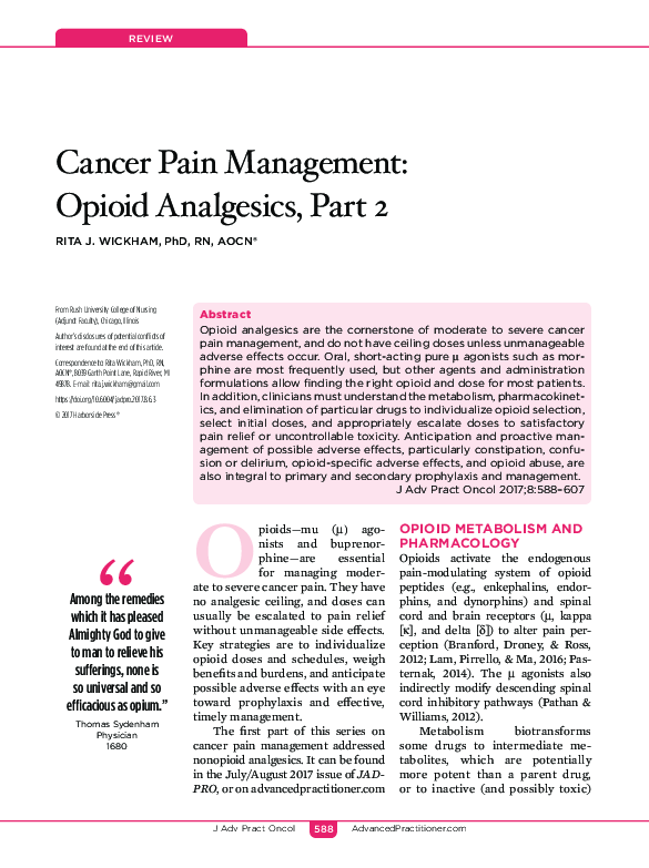 (PDF) Cancer Pain Management: Opioid Analgesics, Part 2