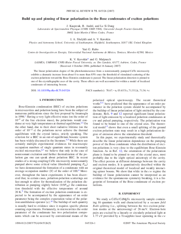 (PDF) Build up and pinning of linear polarization in the Bose ...