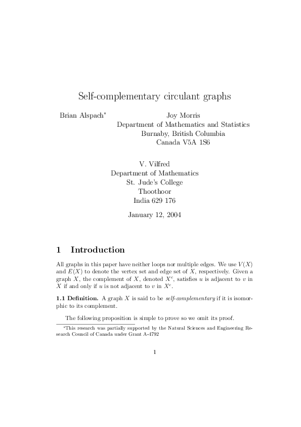 (PDF) Self-complementary circulant graphs