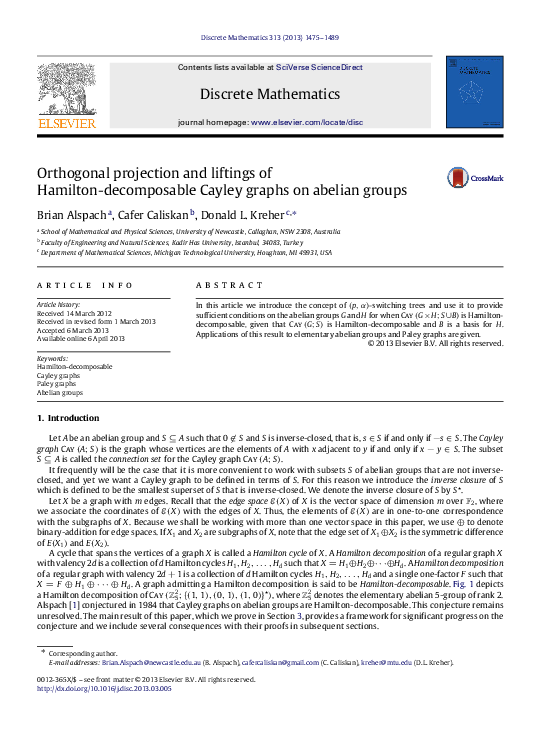 (PDF) Orthogonal projection and liftings of Hamilton-decomposable Cayley graphs on abelian groups