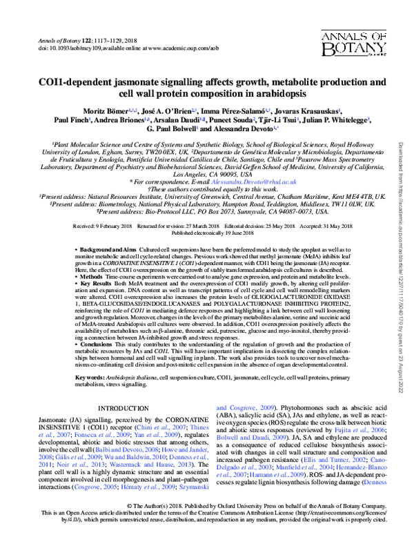 (PDF) COI1's Role in Growth and Metabolism in Arabidopsis