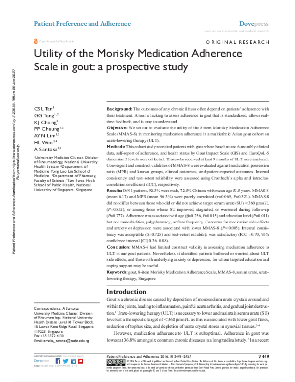 (PDF) Utility of the Morisky Medication Adherence Scale in gout: a ...
