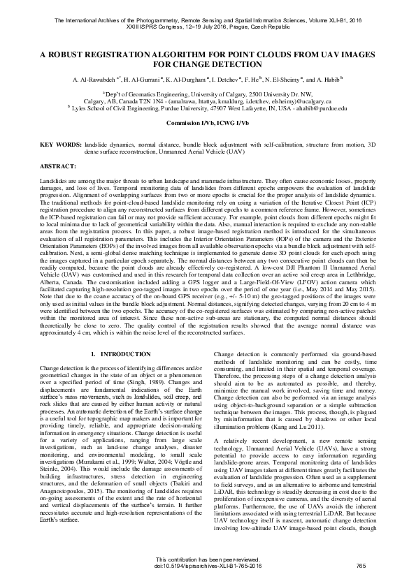 (PDF) A Robust Registration Algorithm for Point Clouds from Uav Images for Change Detection