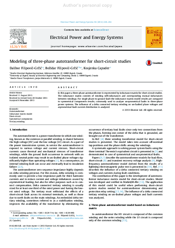 (PDF) Modeling of three-phase autotransformer for short-circuit studies