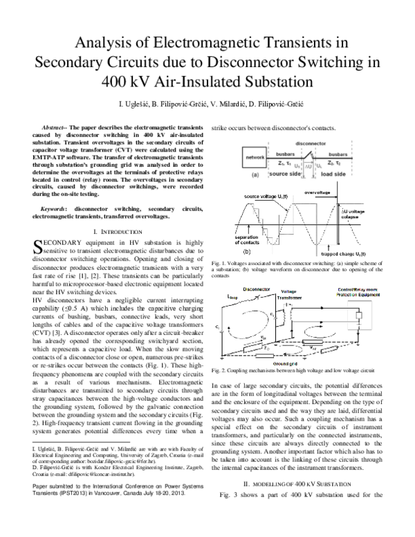 (PDF) Analysis of electromagnetic transients in secondary circuits due ...