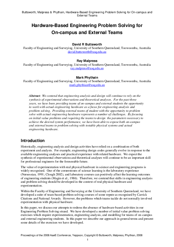 (PDF) Hardware-Based Engineering Problem Solving for On-campus and ...