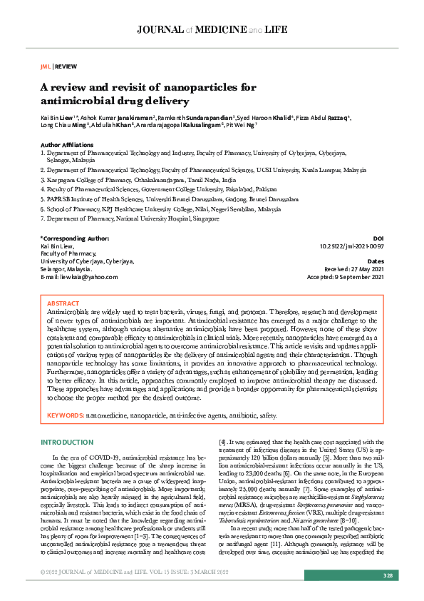 (PDF) A review and revisit of nanoparticles for antimicrobial drug delivery