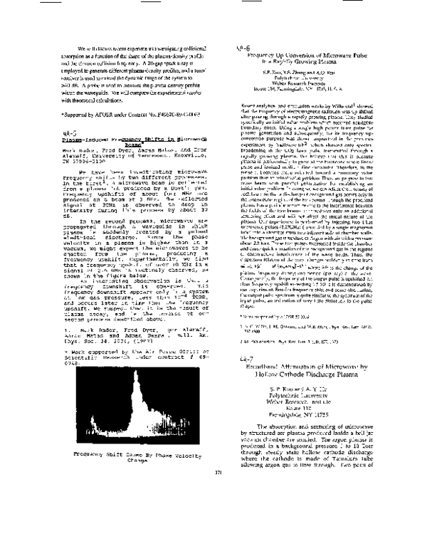 (PDF) Plasma-induced frequency shifts in microwave beams | Mark Rader - Academia.edu