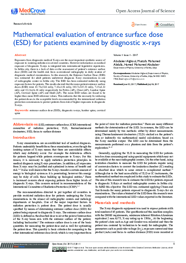 (PDF) Mathematical Evaluation of Entrance Surface Dose (ESD) for ...
