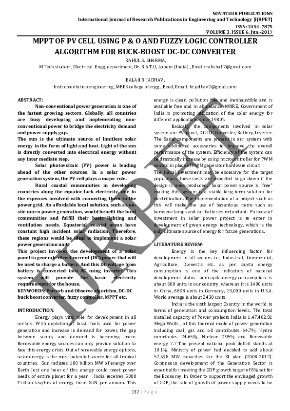 Pdf Mppt Of Pv Cell Using P And O And Fuzzy Logic Controller Algorithm 2168
