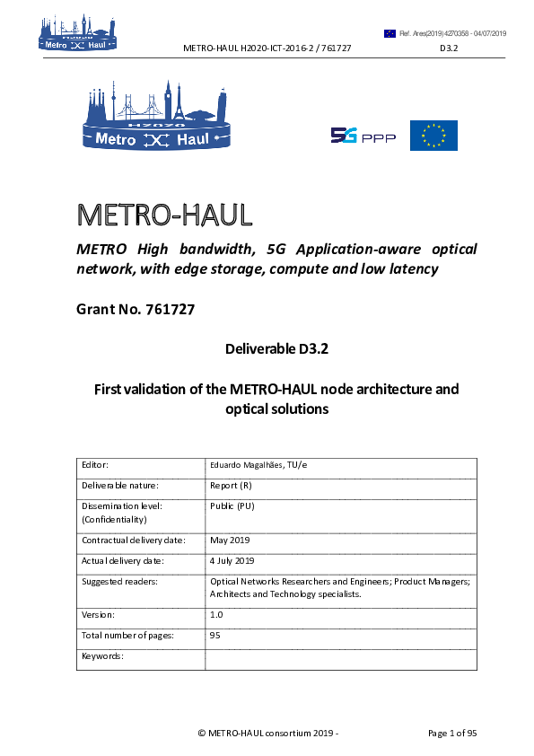 (PDF) D3.2 First validation of the METRO-HAUL node architecture and ...