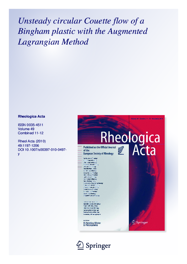 (PDF) Unsteady circular Couette flow of a Bingham plastic with the Augmented Lagrangian Method