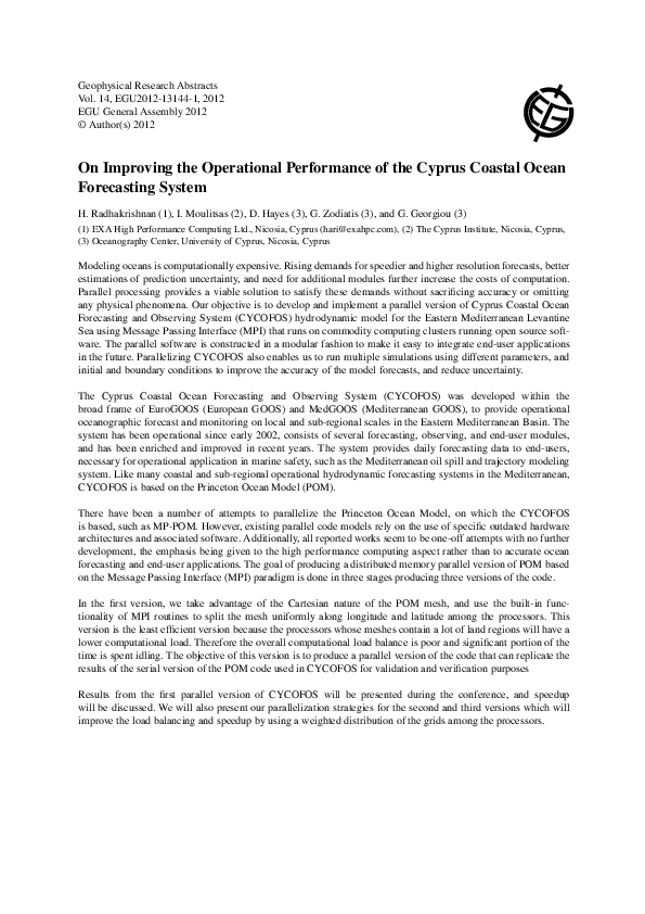 Pdf On Improving The Operational Performance Of The Cyprus Coastal Ocean Forecasting System