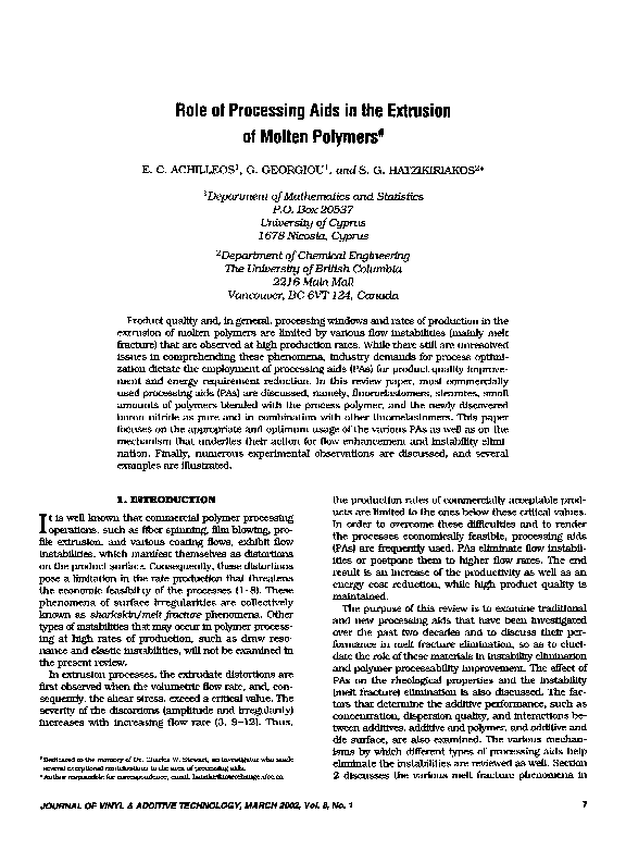 (PDF) Role of processing aids in the extrusion of molten polymers