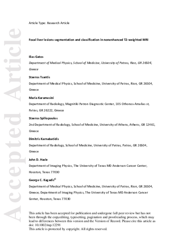 Pdf Focal Liver Lesions Segmentation And Classification In Nonenhanced T2 Weighted Mri