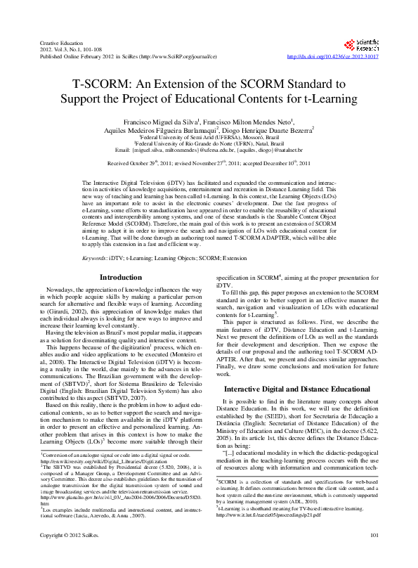 (PDF) T-SCORM: An Extension of the SCORM Standard to Support the ...