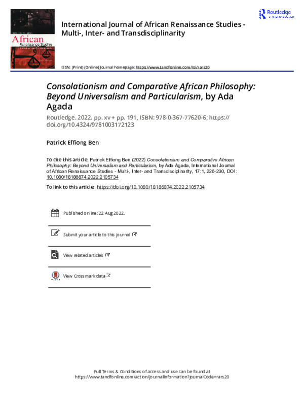 (PDF) A review of Ada Agada's Consolationism and Comparative African ...