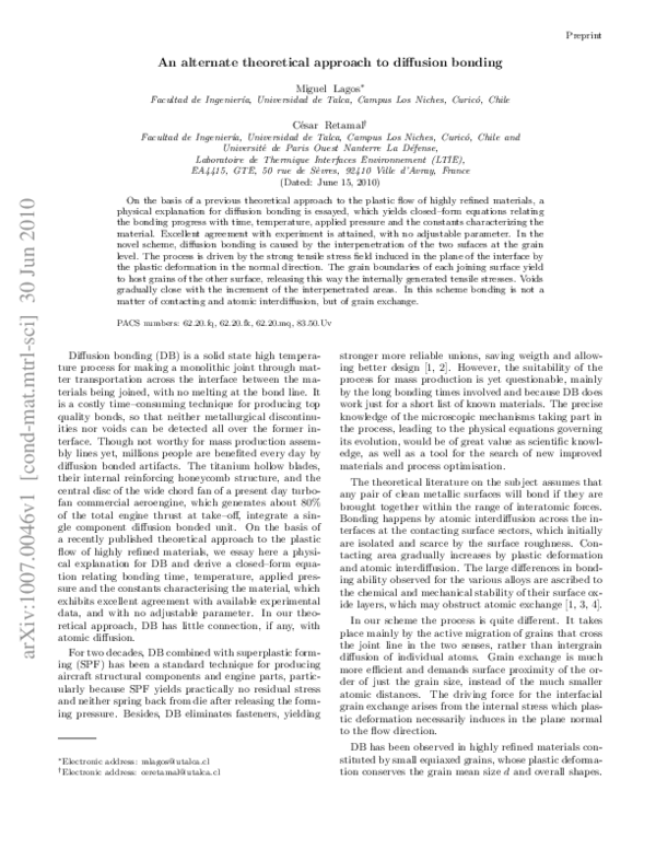 (PDF) An alternate theoretical approach to diffusion bonding (PDF) An alternate theoretical approach to diffusion bonding
