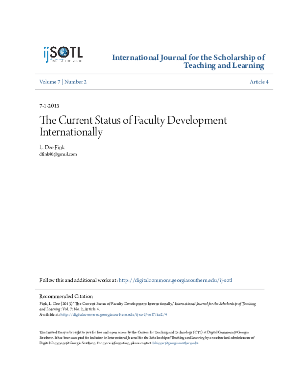 (PDF) The Current Status of Faculty Development Internationally