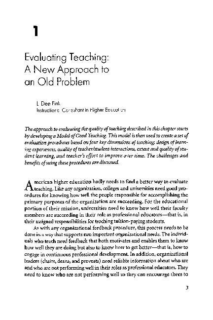 (PDF) 1: Evaluating Teaching: A New Approach to an Old Problem