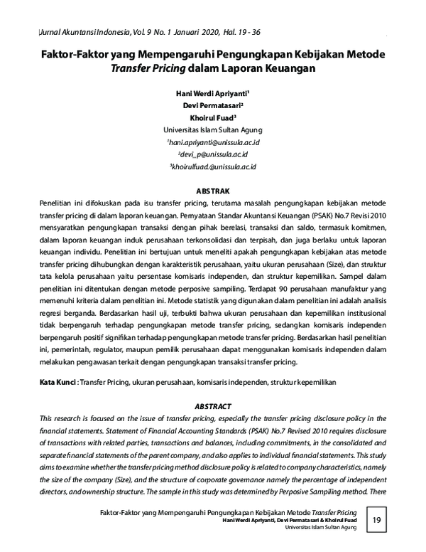 (PDF) Faktor-Faktor yang Mempengaruhi Pengungkapan Kebijakan Metode Transfer Pricing dalam ...