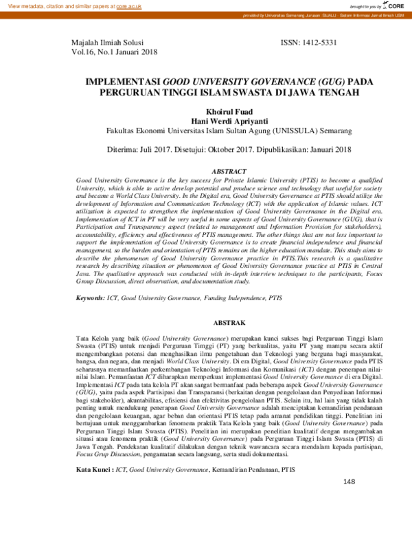 (PDF) Implementasi Good University Governance (Gug) Pada Perguruan Tinggi Islam Swasta DI Jawa ...