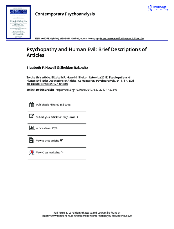 (PDF) Psychopathy and Human Evil: Brief Descriptions of Articles