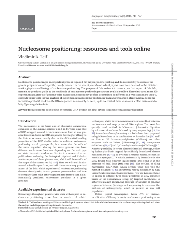(PDF) Nucleosome positioning: resources and tools online