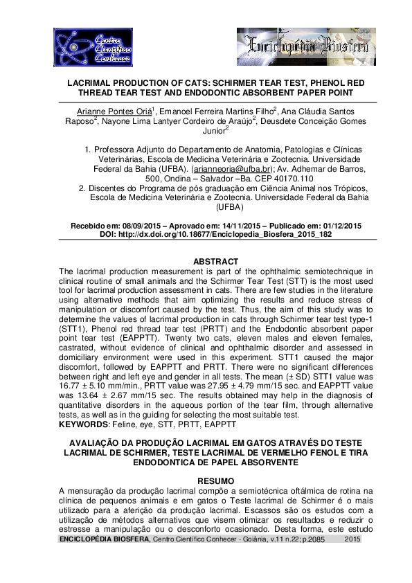 (PDF) Lacrimal Production of Cats : Schirmer Tear Test , Phenol Red ...