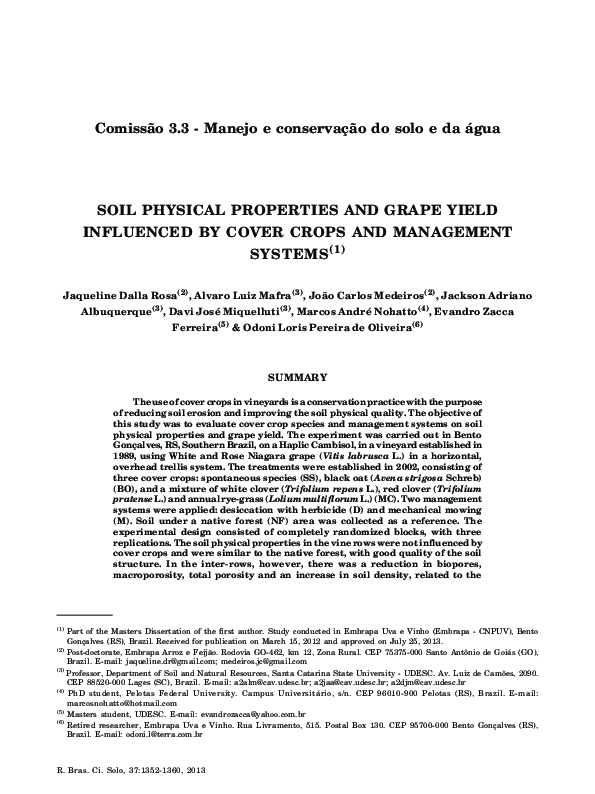 (PDF) Soil physical properties and grape yield influenced by cover crops and management systems