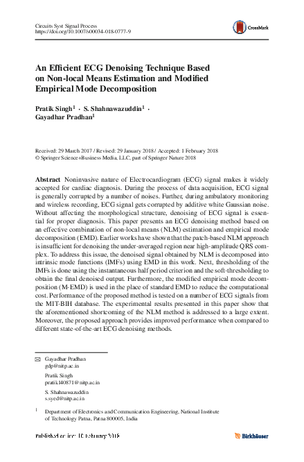 (PDF) An Efficient ECG Denoising Technique Based on Non-local Means Estimation and Modified ...