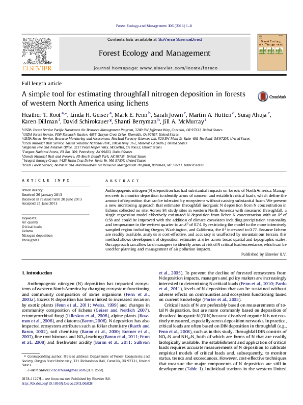 (PDF) Air quality Critical loads Lichens