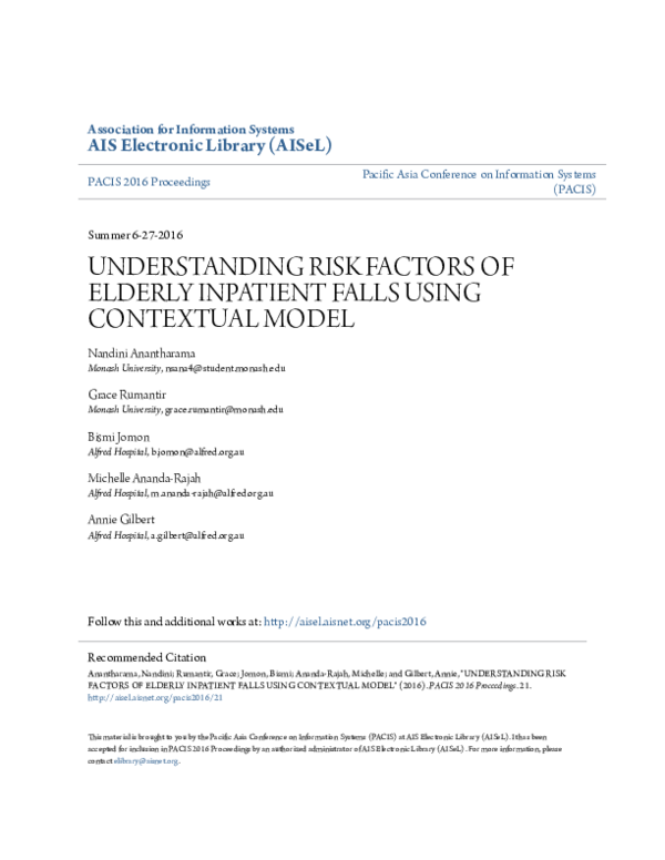 (PDF) Understanding Risk Factors of Elderly Inpatient Falls using ...