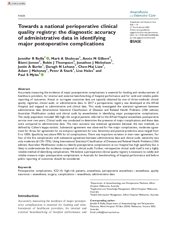 (PDF) Towards a national perioperative clinical quality registry: The ...