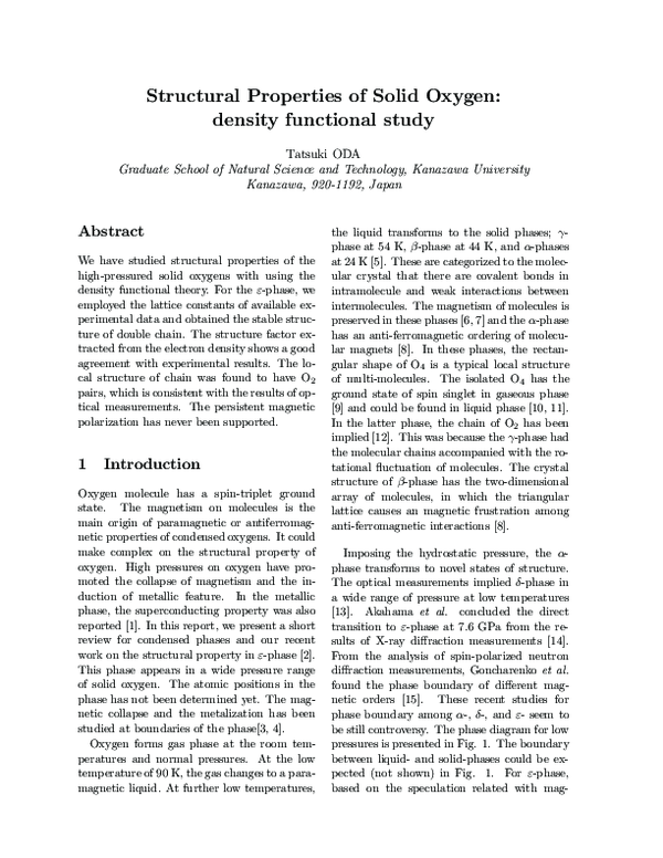 (PDF) Structural Properties of Solid Oxygen: density functional study